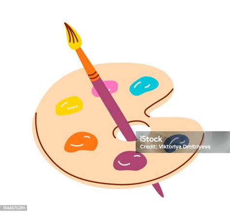 그림 기호 팔레트와 만화 스타일의 브러시 미술 용품 붓 수채화 팔레트 개인 장식품에 대한 스톡 벡터 아트 및 기타 이미지