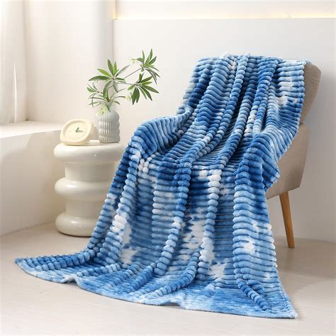 Pu Mei Flannel Fleece Throw Blanket Blue Tie Dye Super