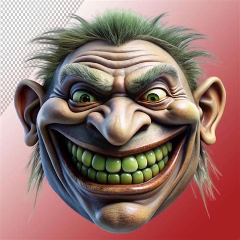 투명한 배경에 고립된 트롤 얼굴 프리미엄 Psd 파일