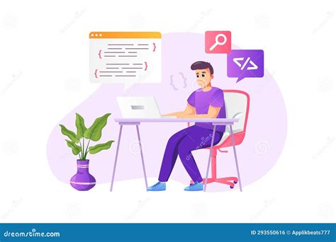 Programmer Working Concept In Flat Style With People Scene Stock Vector Illustration Of