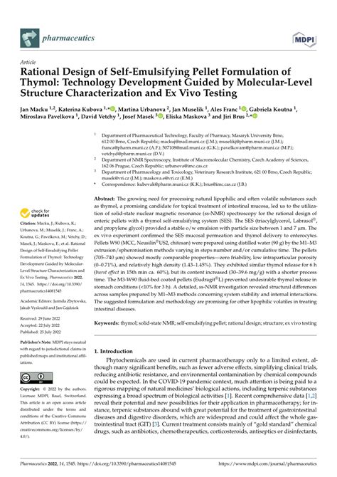 Pdf Rational Design Of Self Emulsifying Pellet Formulation Of Thymol Technology Development