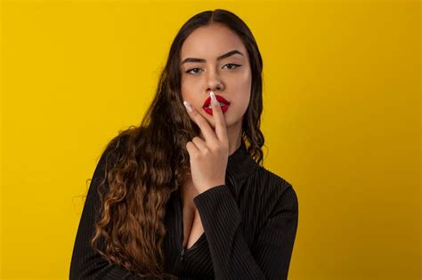 Premium Photo Sexy Woman With Long Curly Hair Wearing A Black