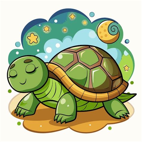 A Turtle With A Sleeping Face And The Moon In The Background Premium
