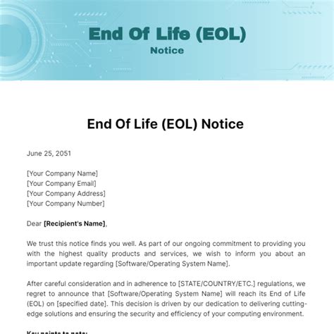 Free End Of Life Eol Notice Template To Edit Online