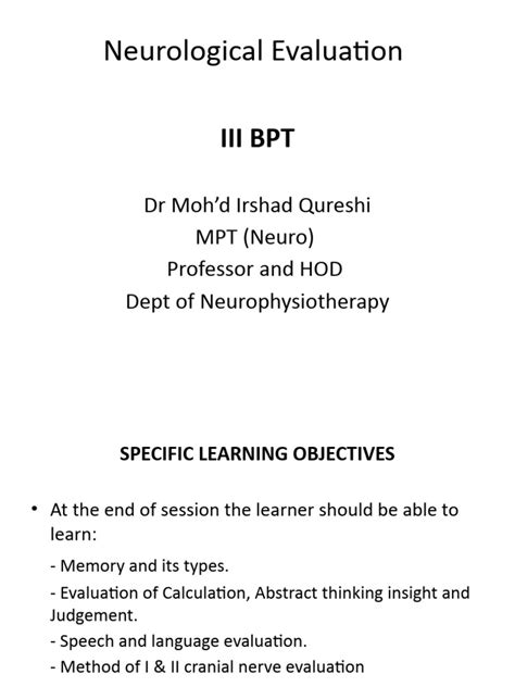 Neurological Evaluation Modified By 2017 29 Pdf Recall Memory
