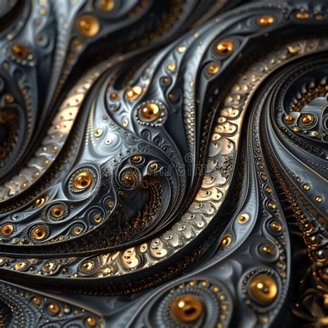 Intricate Metallic Swirl Design Featuring Gold And Silver Tones In Abstract Art Stock