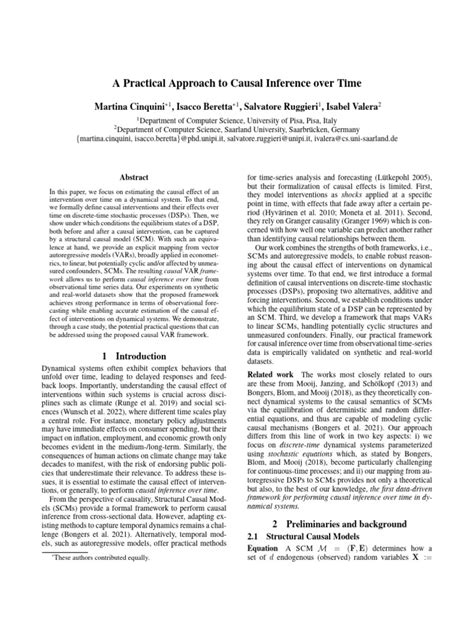 A Practical Approach To Causal Inference Over Time Pdf Vector Autoregression Causality