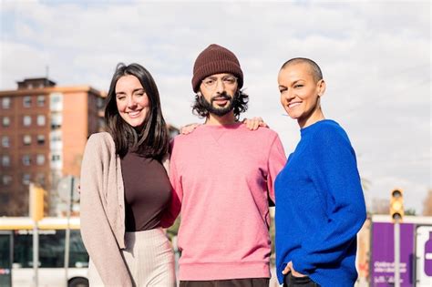 Premium Photo Three Joyful Best Friends Smiling Together