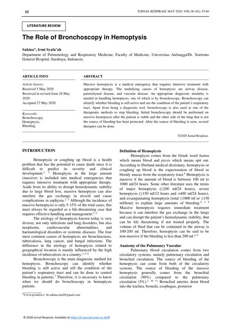 Pdf The Role Of Bronchoscopy In Hemoptysis