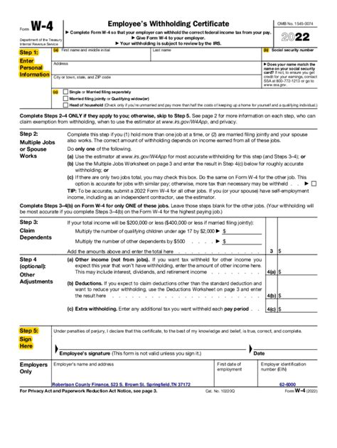 Us Federal W 4 Form Blank Fillable Template Fill Out Print
