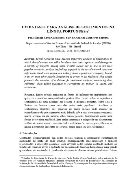Um Dataset Para Análise De Sentimentos Na Língua Portuguesa Download Grátis Pdf Aprendizado