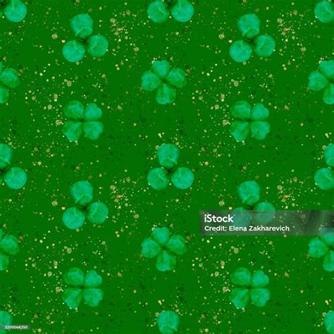 행운을 상징하는 생생한 네잎 클로버가 특징인 아름답고 이음매 없는 패턴 St Patricks Day에 대한 스톡 벡터 아트 및 기타 이미지 St Patricks