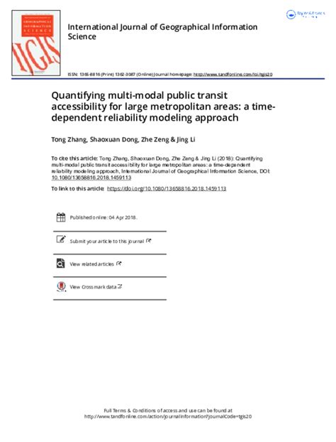 Pdf Quantifying Multi Modal Public Transit Accessibility For Large Metropolitan Areas A Time