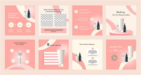 최소한의 현대 패션과 뷰티 소셜 미디어 포스트 배너 컬렉션 키트핑크 컬러 판매 사진 격리 된 제품 디스플레이 플랫폼 식물 잎 요소와 팁 템플릿 디자인 포함 형판에 대한 스톡