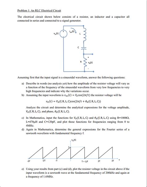 Solved Problem 1 An RLC Electrical Circuit The Electrical Chegg Com