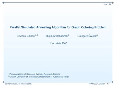 Ppt Parallel Simulated Annealing Algorithm For Graph Coloring