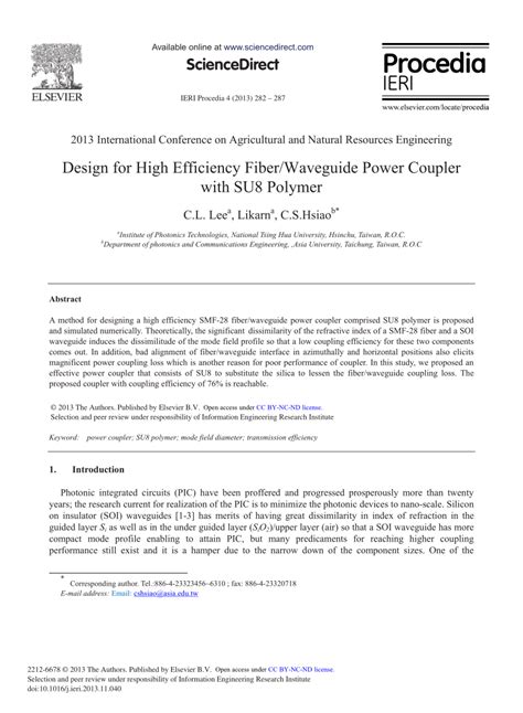 Pdf Design For High Efficiency Fiber Waveguide Power Coupler With Su8