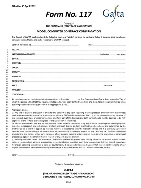 item 13 gafta contract no 117 model computer contract confirmation