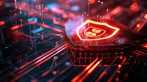 3d Illustration Of A Glowing Security Shield Symbol On A High Tech