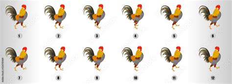 Cock Walk Cycle Animation Sequence Loop Animation Sprite Sheet 素材庫向量圖