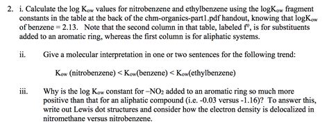 2 i calculate the log kow values for nitrobenzene