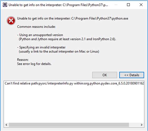 Python Unable To Configure The Pydev Interpreter In Eclipse Stack