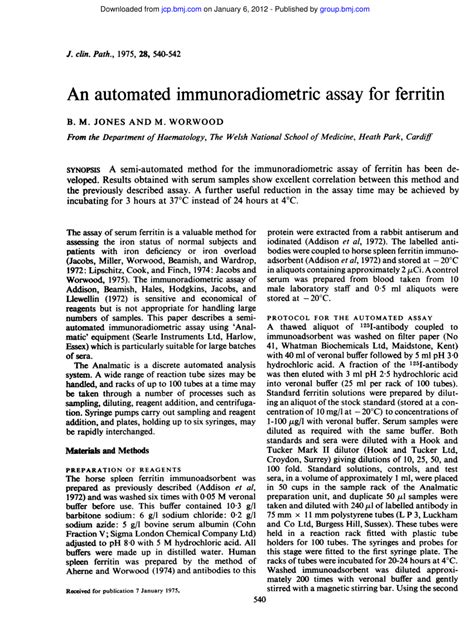 Pdf An Automated Immunoradiometric Assay For Ferritin