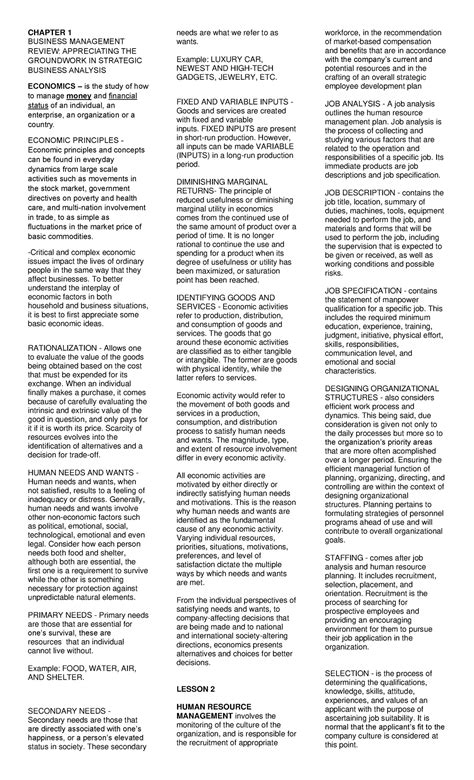 Strategic Business Analysis CHAPTER BUSINESS MANAGEMENT REVIEW APPRECIATING THE GROUNDWORK