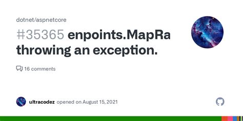 Enpointsmaprazorpages Throwing An Exception · Issue 35365 · Dotnet