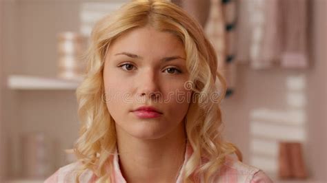 Serious Calm Caucasian Woman Girl Female Lady Teen Teenager In Glamour