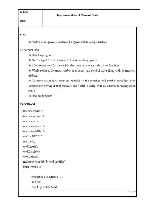 Cd Labmanual B 5555555550 Aim To Write A C Program To Implement A