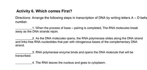 Solved Activity 6 Which Comes First Directions Arrange The Following Steps In Transcription