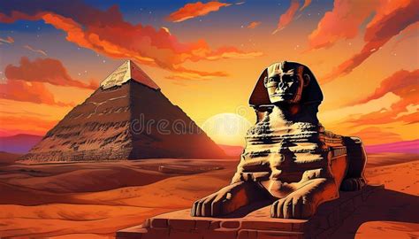 Illustrated Egyptian Sphinx With Pyramid Stock Illustration Illustration Of Temple Pyramid