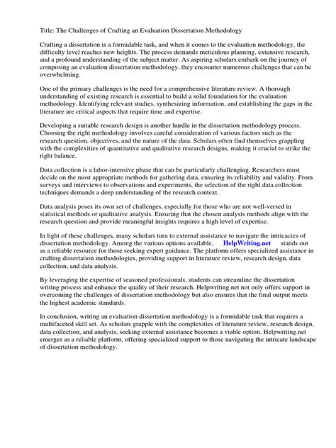 Evaluation Dissertation Methodology Pdf Methodology Thesis