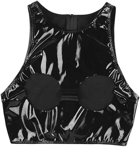Women Sexy Wetlook Glossy Leather Tops Bodycon For Sex Erotic Hot Porn