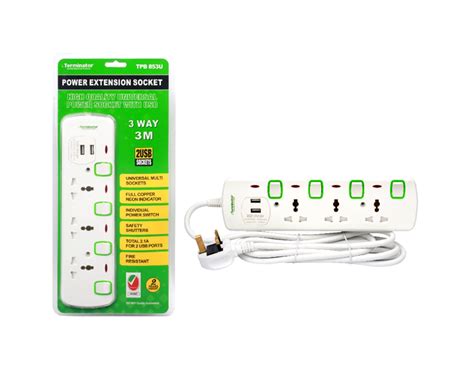 Terminator 8 Way Power Extension Socket 3m Cable Tpb 838huk Electrical Accessories Office Zone