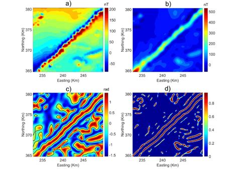 A Aeromagnetic Map B Rtp Aeromagnetic Map C Tilt Angle D