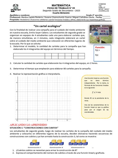 Ficha 5 De Trabajo Funcion Lineal Y Afin Iv Bimestre Pdf