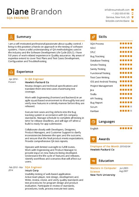 SQA Engineer Resume Sample In ResumeKraft
