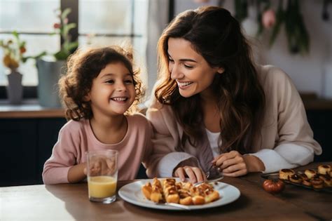 Mãe e filha tomando café da manhã foto de estoque imagem Premium gerada com IA