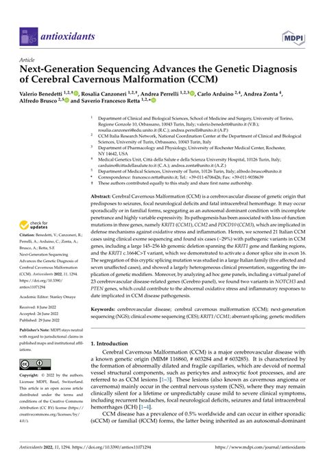 Pdf Next Generation Sequencing Advances The Genetic Diagnosis Of Cerebral Cavernous