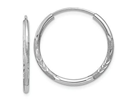 Rhodium Over 14k White Gold Diamond Cut 58 Endless Hoop Earrings