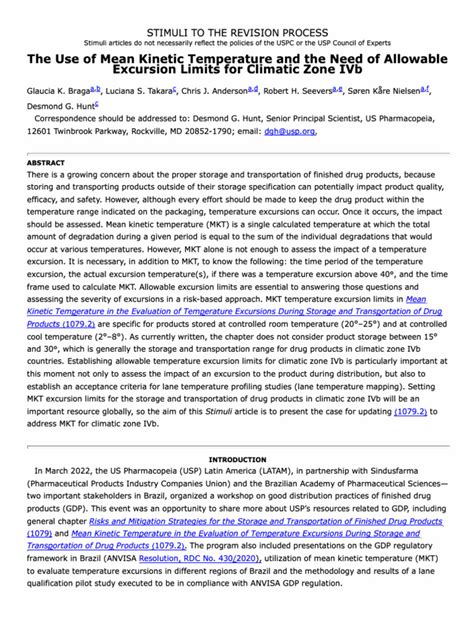 Article The Use Of Mean Kinetic Temperature And The Need Of Allowable