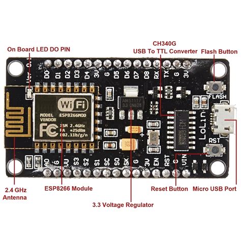 برد توسعه Nodemcu با ماژول وای فای Esp8266 و مبدل Ch340g روبوایکیو