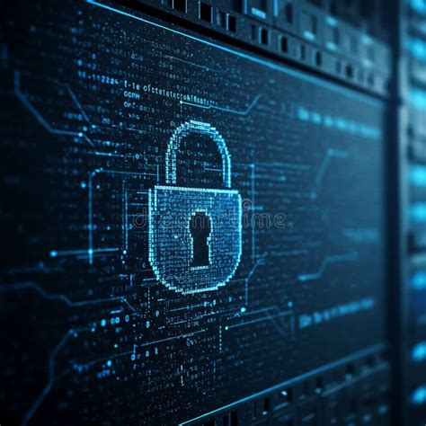 A Digital Illustration Featuring A Large Padlock Icon Composed Of Blue Binary Code On Stock