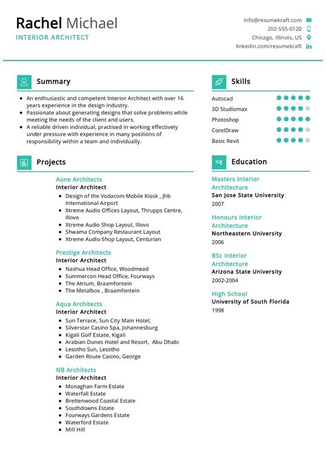 Interior Architect CV Example In 2025 ResumeKraft