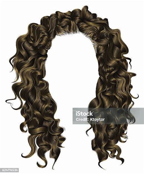 트렌디 한 여자 곱슬 갈색 머리 사실적 3d 패션 뷰티 스타일 가발에 대한 스톡 벡터 아트 및 기타 이미지 가발 곱슬 머리 금발 머리 Istock
