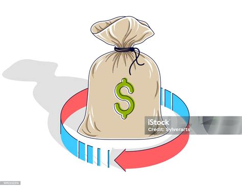 돈 순환 수익 투자 환전 현금 뒤 돈 환불 개념을 사용할 수 있습니다 벡터 일러스트 레이 션의 주위에 3 차원 등각 방사형 루프 화살표와 함께 현금 돈 스택 0명에 대한
