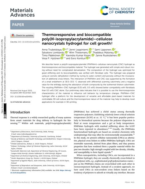 Pdf Thermoresponsive And Biocompatible Polyn Isopropylacrylamide