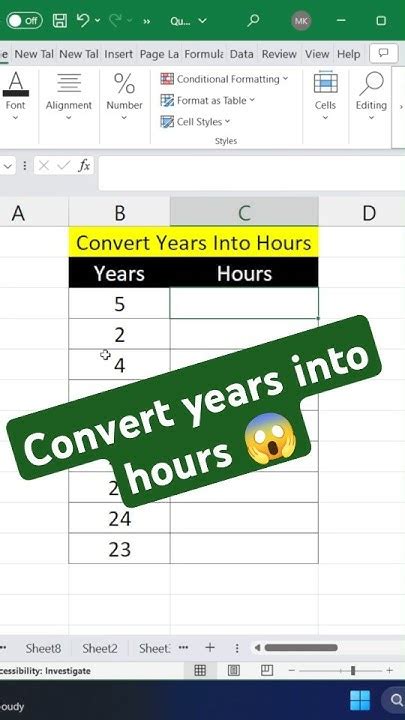 How To Create Convert Years Into Hours 💥💥 Excel Computerprogram